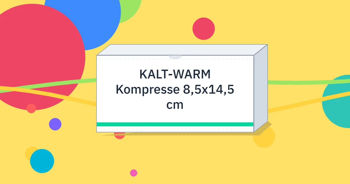 Symbolbild: Packung mit der Aufschrift KALT-WARM Kompresse 8,5x14,5 cm (PZN 04861880) – Verfügbarkeit und Bezug in Apotheken in Frankfurt am Main