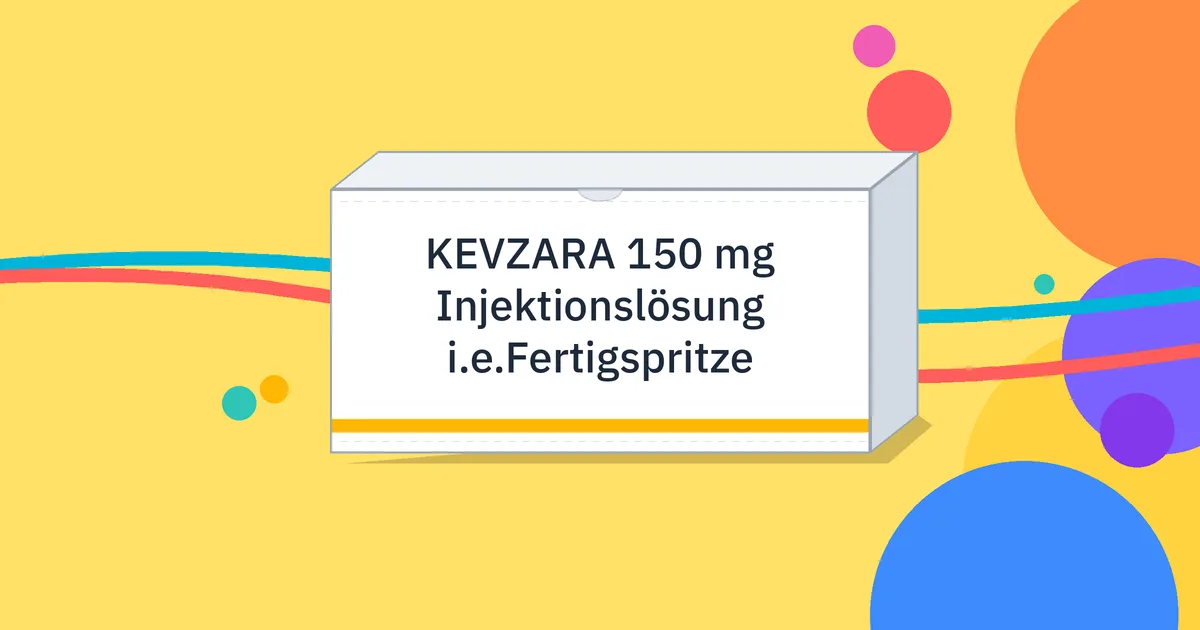 Symbolbild: Packung mit der Aufschrift KEVZARA 150 mg Injektionslösung i.e.Fertigspritze (PZN 18840048) – Verfügbarkeit und Bezug in Apotheken in Frankfurt am Main