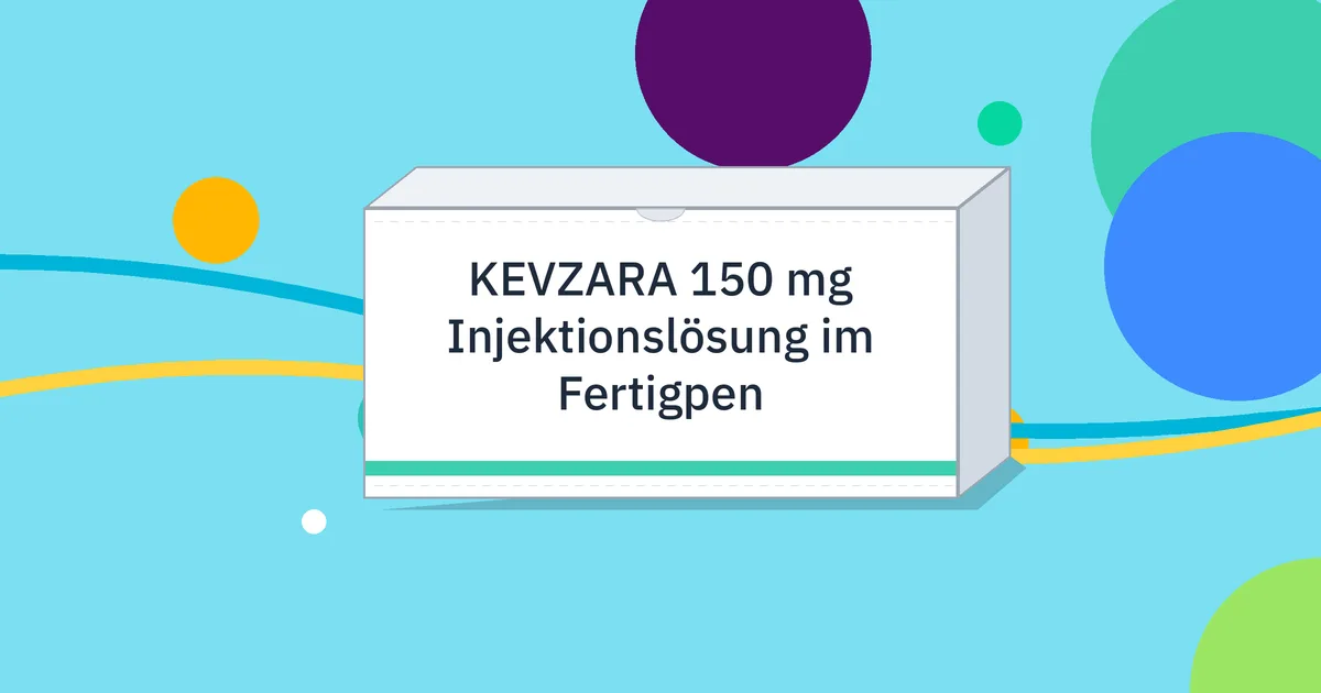 Symbolbild: Packung mit der Aufschrift KEVZARA 150 mg Injektionslösung im Fertigpen (PZN 12727256) – Verfügbarkeit und Bezug in Apotheken in Frankfurt am Main