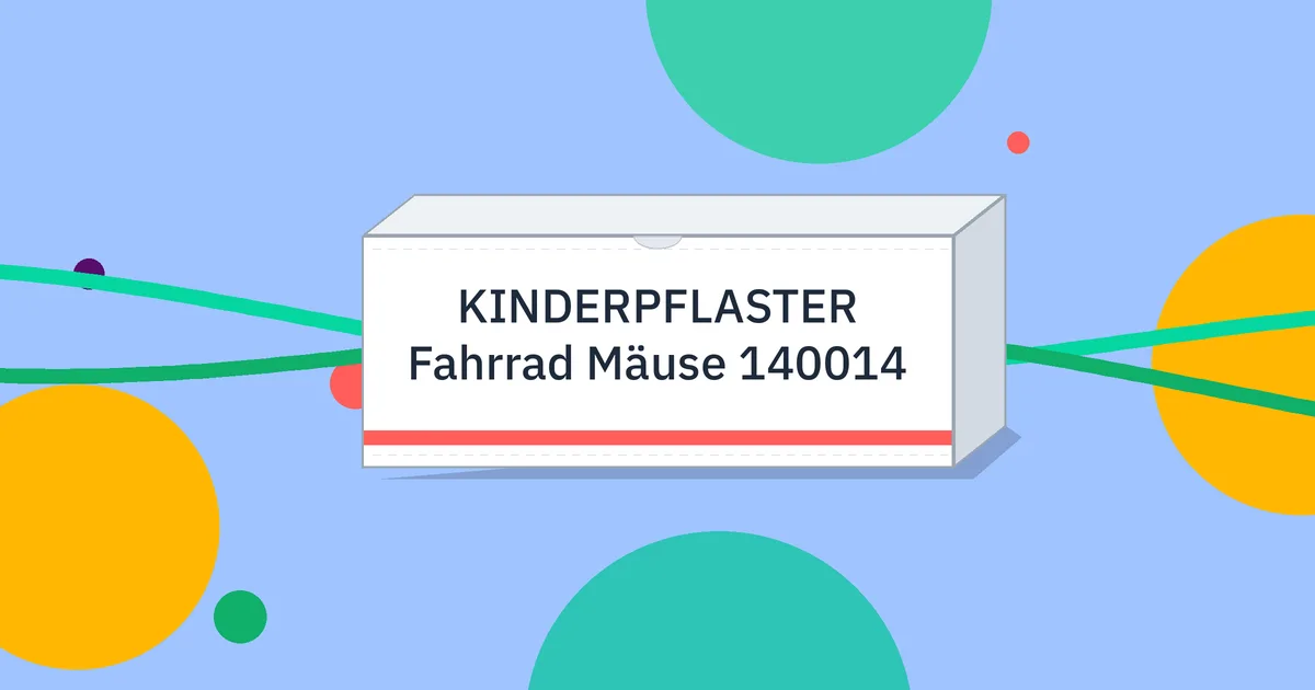 Symbolbild: Packung mit der Aufschrift KINDERPFLASTER Fahrrad Mäuse 140014 (PZN 06174221) – Verfügbarkeit und Bezug in Apotheken in Frankfurt am Main