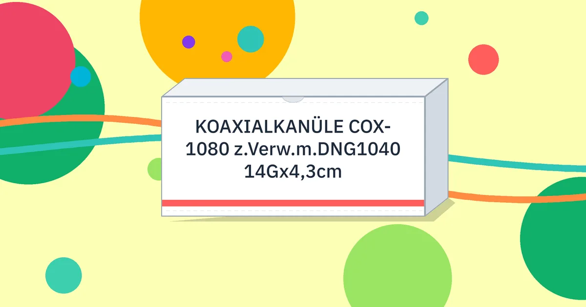 Symbolbild: Packung mit der Aufschrift KOAXIALKANÜLE COX-1080 z.Verw.m.DNG1040 14Gx4,3cm (PZN 00284701) – Verfügbarkeit und Bezug in Apotheken in Frankfurt am Main