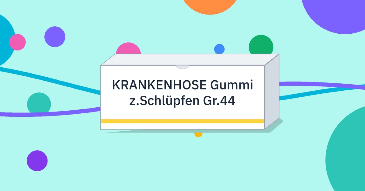 Symbolbild: Packung mit der Aufschrift KRANKENHOSE Gummi z.Schlüpfen Gr.44 (PZN 01740785) – Verfügbarkeit und Bezug in Apotheken in Frankfurt am Main