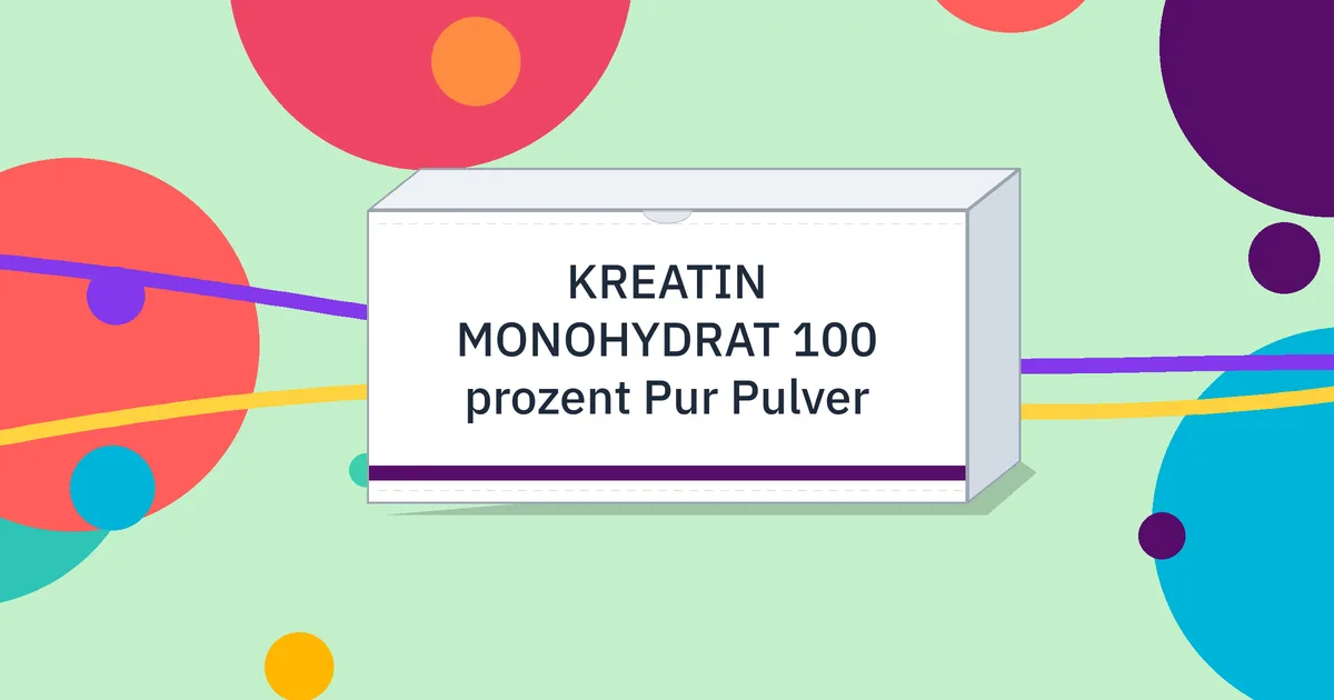 Symbolbild: Packung mit der Aufschrift KREATIN MONOHYDRAT 100 prozent Pur Pulver (PZN 01500992) – Verfügbarkeit und Bezug in Apotheken in Frankfurt am Main