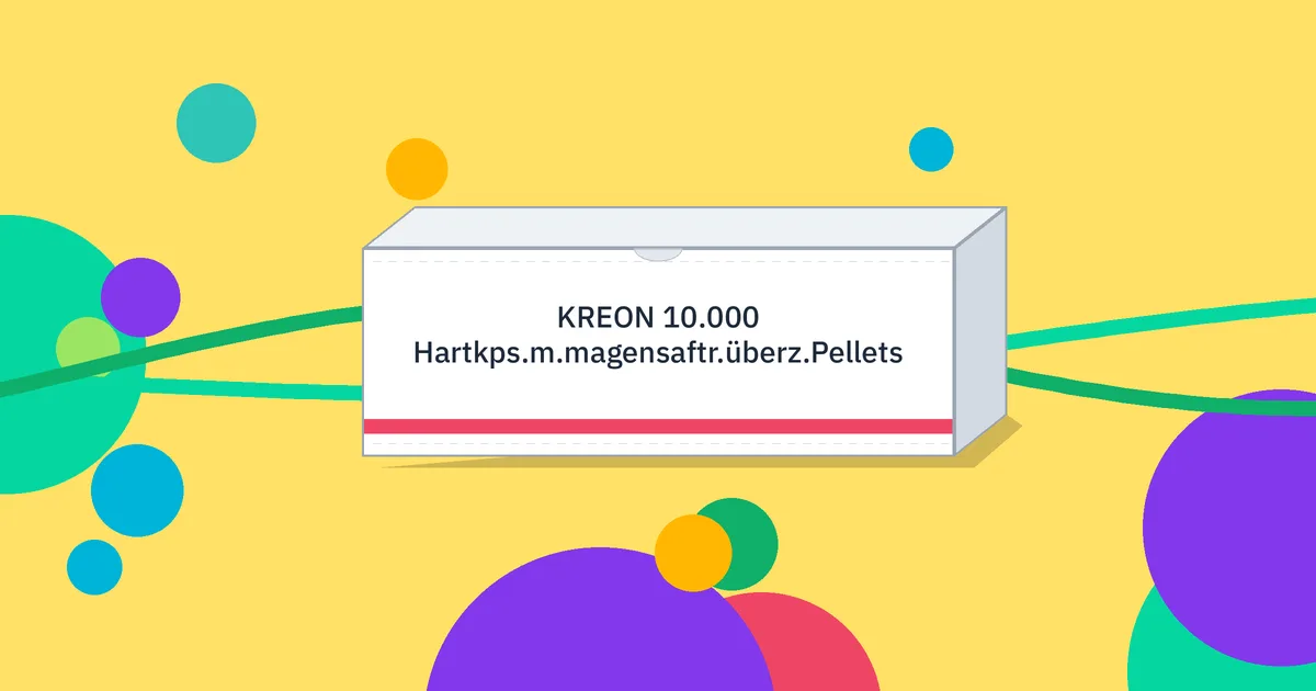 Symbolbild: Packung mit der Aufschrift KREON 10.000 Hartkps.m.magensaftr.überz.Pellets (PZN 07202907) – Verfügbarkeit und Bezug in Apotheken in Frankfurt am Main