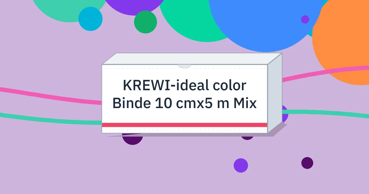 Symbolbild: Packung mit der Aufschrift KREWI-ideal color Binde 10 cmx5 m Mix (PZN 12444529) – Verfügbarkeit und Bezug in Apotheken in Frankfurt am Main