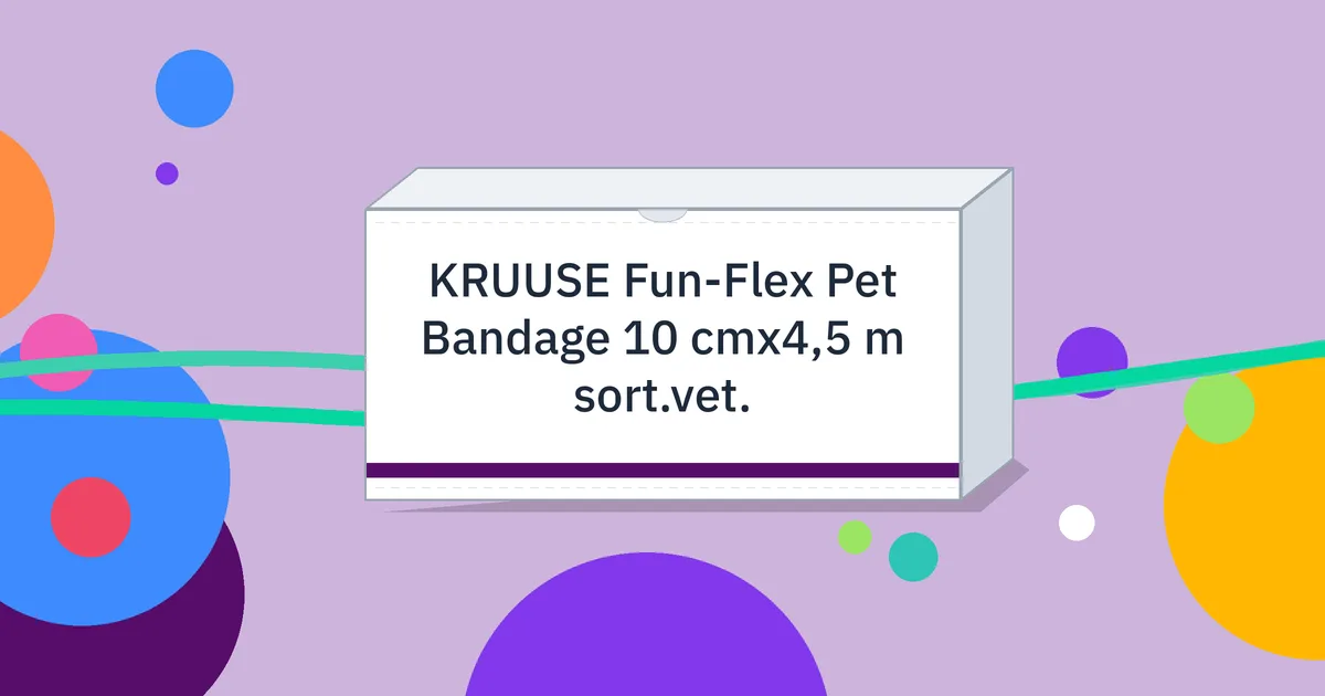 Symbolbild: Packung mit der Aufschrift KRUUSE Fun-Flex Pet Bandage 10 cmx4,5 m sort.vet. (PZN 18443672) – Verfügbarkeit und Bezug in Apotheken in Frankfurt am Main