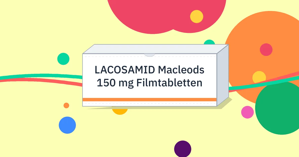 Symbolbild: Packung mit der Aufschrift LACOSAMID Macleods 150 mg Filmtabletten (PZN 18439216) – Verfügbarkeit und Bezug in Apotheken in Frankfurt am Main