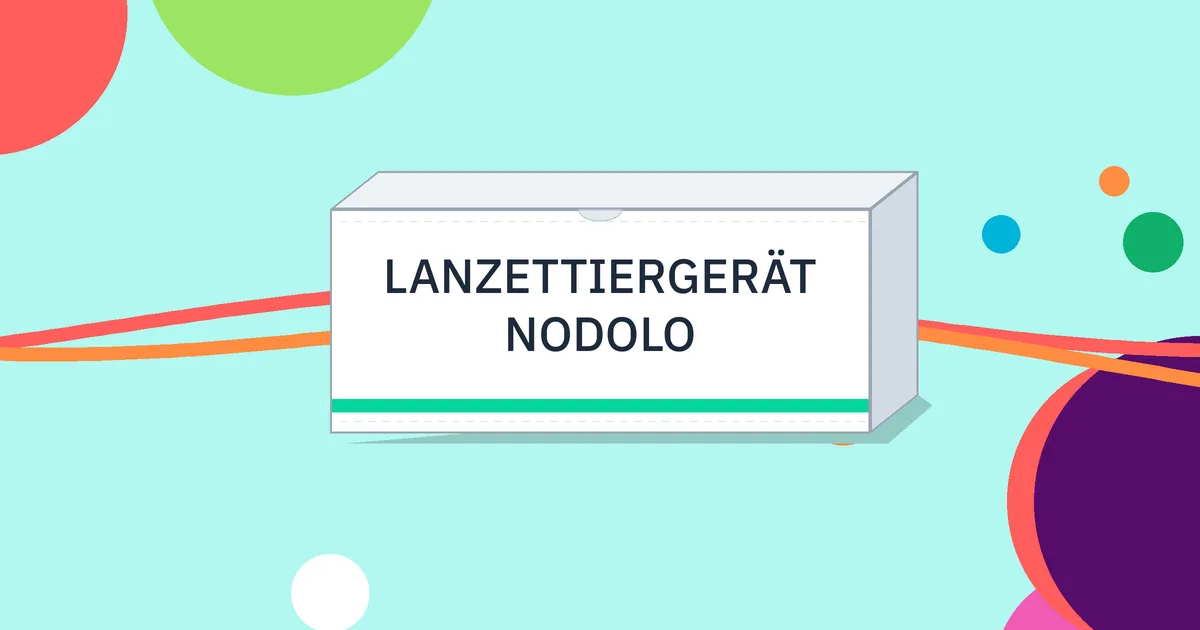 Symbolbild: Packung mit der Aufschrift LANZETTIERGERÄT NODOLO (PZN 11339888) – Verfügbarkeit und Bezug in Apotheken in Frankfurt am Main