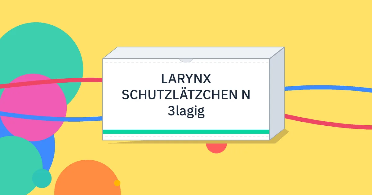 Symbolbild: Packung mit der Aufschrift LARYNX SCHUTZLÄTZCHEN N 3lagig (PZN 07308764) – Verfügbarkeit und Bezug in Apotheken in Frankfurt am Main