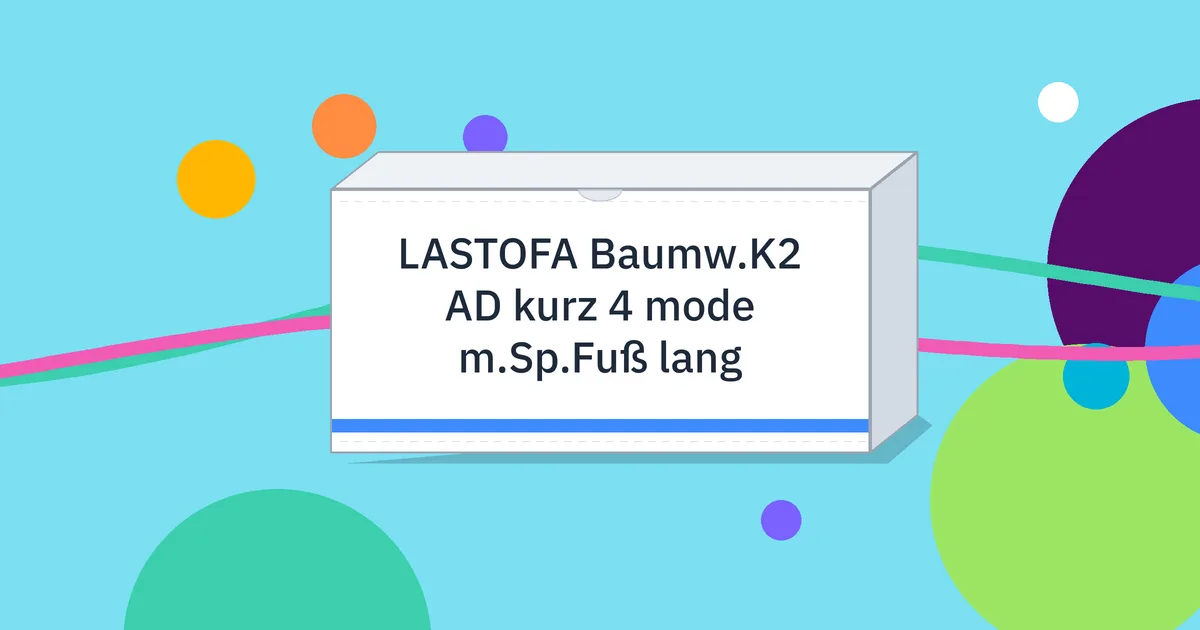 Symbolbild: Packung mit der Aufschrift LASTOFA Baumw.K2 AD kurz 4 mode m.Sp.Fuß lang (PZN 01945062) – Verfügbarkeit und Bezug in Apotheken in Frankfurt am Main