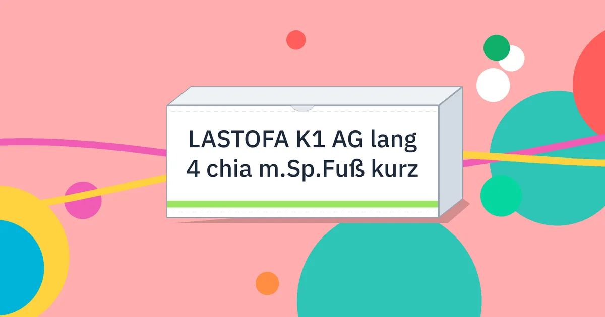 Symbolbild: Packung mit der Aufschrift LASTOFA K1 AG lang 4 chia m.Sp.Fuß kurz (PZN 13791664) – Verfügbarkeit und Bezug in Apotheken in Frankfurt am Main