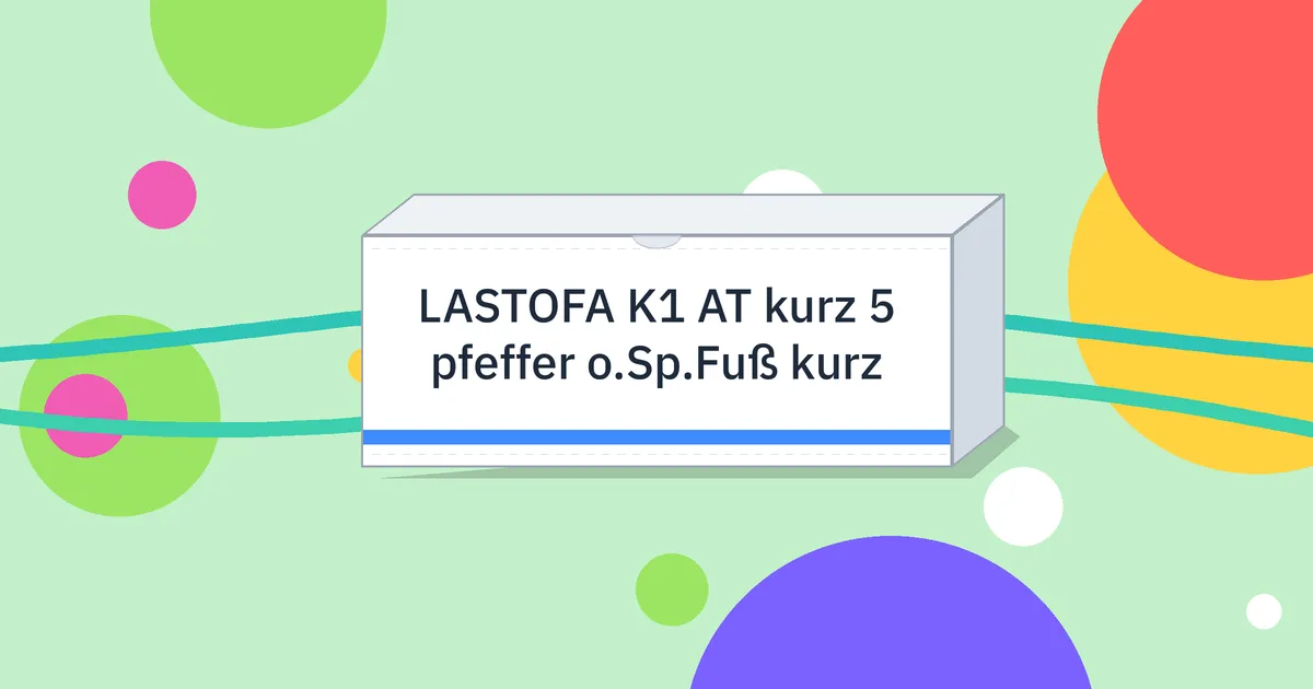 Symbolbild: Packung mit der Aufschrift LASTOFA K1 AT kurz 5 pfeffer o.Sp.Fuß kurz (PZN 13796816) – Verfügbarkeit und Bezug in Apotheken in Frankfurt am Main
