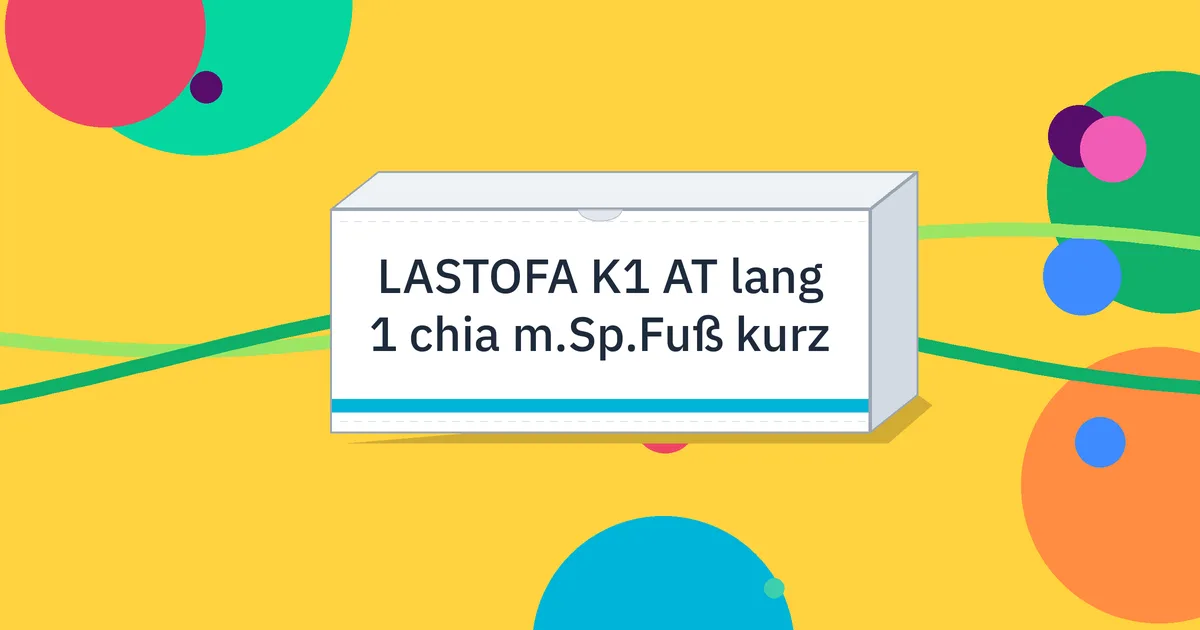 Symbolbild: Packung mit der Aufschrift LASTOFA K1 AT lang 1 chia m.Sp.Fuß kurz (PZN 13794964) – Verfügbarkeit und Bezug in Apotheken in Frankfurt am Main