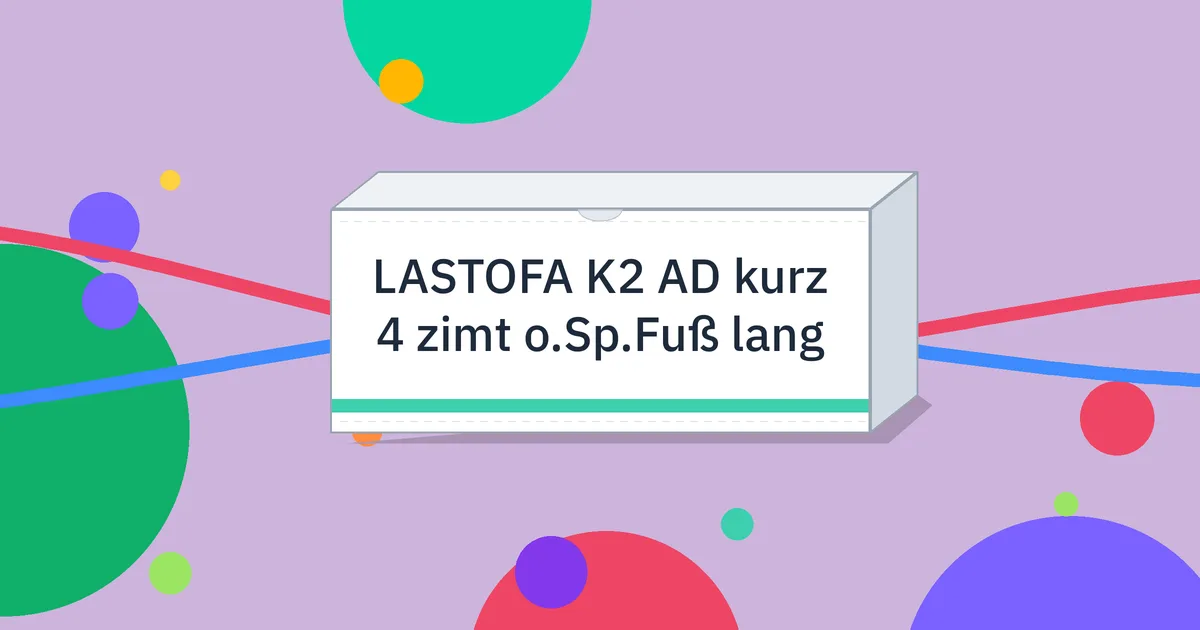 Symbolbild: Packung mit der Aufschrift LASTOFA K2 AD kurz 4 zimt o.Sp.Fuß lang (PZN 14147362) – Verfügbarkeit und Bezug in Apotheken in Frankfurt am Main