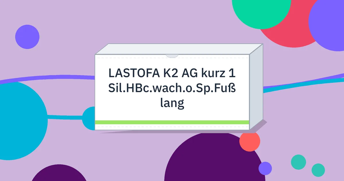 Symbolbild: Packung mit der Aufschrift LASTOFA K2 AG kurz 1 Sil.HBc.wach.o.Sp.Fuß lang (PZN 14149272) – Verfügbarkeit und Bezug in Apotheken in Frankfurt am Main