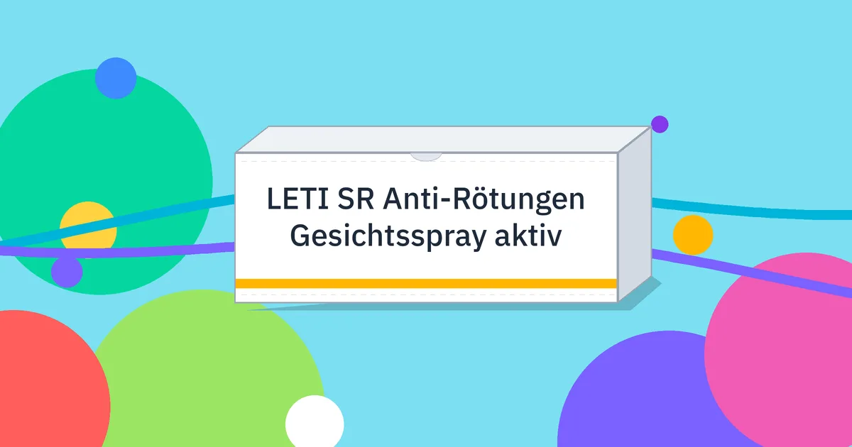 Symbolbild: Packung mit der Aufschrift LETI SR Anti-Rötungen Gesichtsspray aktiv (PZN 18302405) – Verfügbarkeit und Bezug in Apotheken in Frankfurt am Main