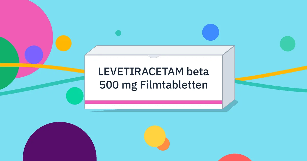 Symbolbild: Packung mit der Aufschrift LEVETIRACETAM beta 500 mg Filmtabletten (PZN 08841087) – Verfügbarkeit und Bezug in Apotheken in Frankfurt am Main