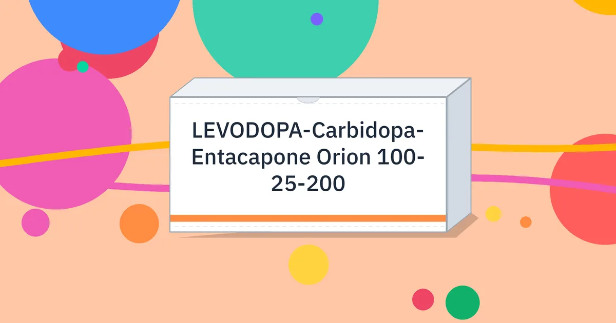 Symbolbild: Packung mit der Aufschrift LEVODOPA-Carbidopa-Entacapone Orion 100-25-200 (PZN 10018308) – Verfügbarkeit und Bezug in Apotheken in Frankfurt am Main