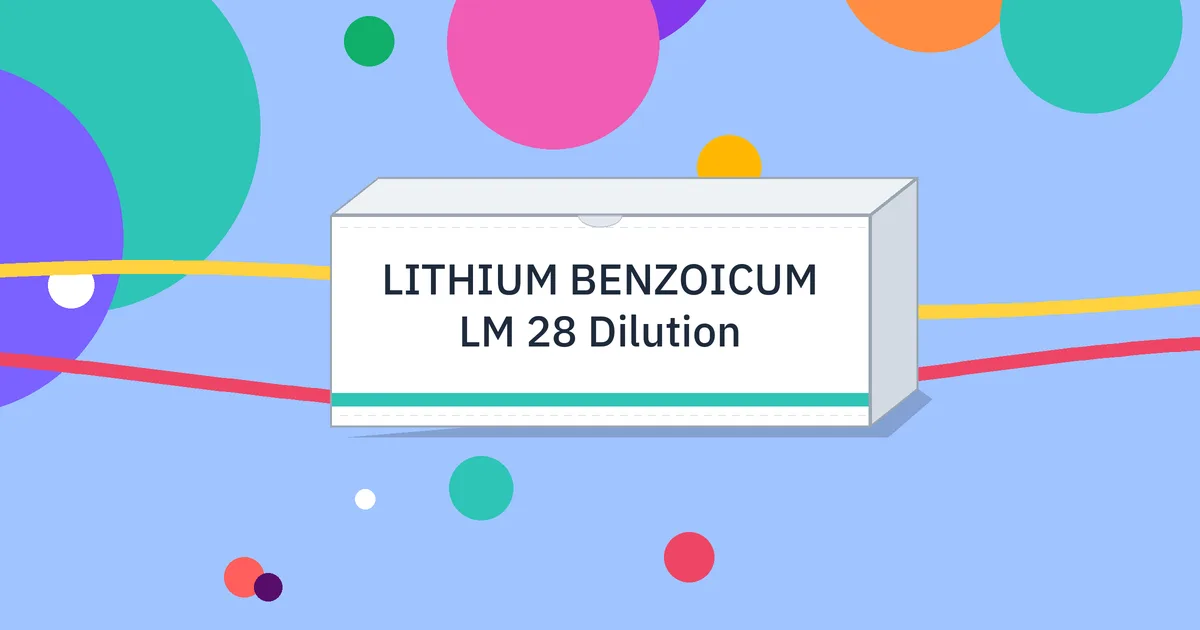 Symbolbild: Packung mit der Aufschrift LITHIUM BENZOICUM LM 28 Dilution (PZN 13531727) – Verfügbarkeit und Bezug in Apotheken in Frankfurt am Main