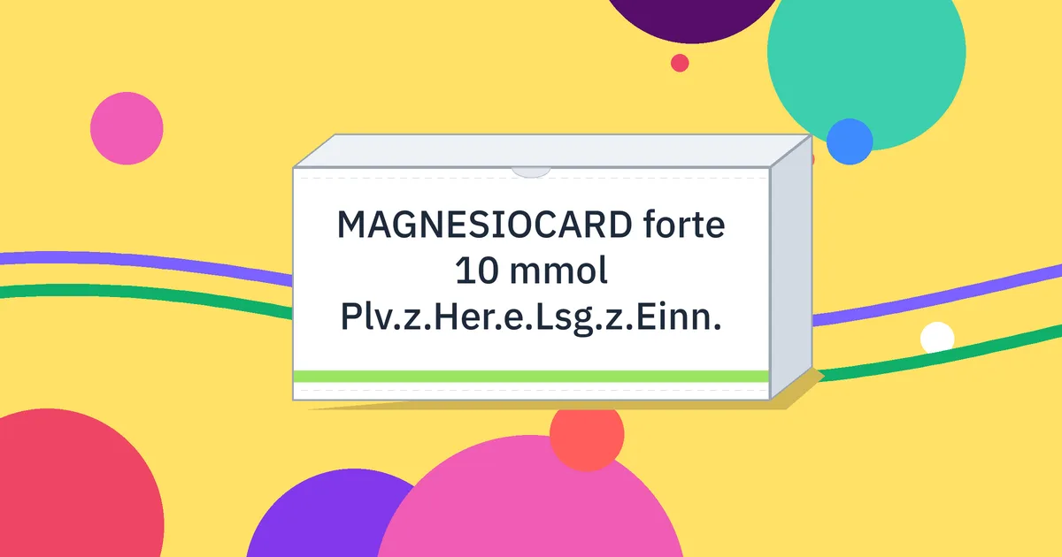 Symbolbild: Packung mit der Aufschrift MAGNESIOCARD forte 10 mmol Plv.z.Her.e.Lsg.z.Einn. (PZN 04636261) – Verfügbarkeit und Bezug in Apotheken in Frankfurt am Main