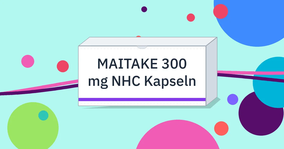 Symbolbild: Packung mit der Aufschrift MAITAKE 300 mg NHC Kapseln (PZN 20327720) – Verfügbarkeit und Bezug in Apotheken in Frankfurt am Main