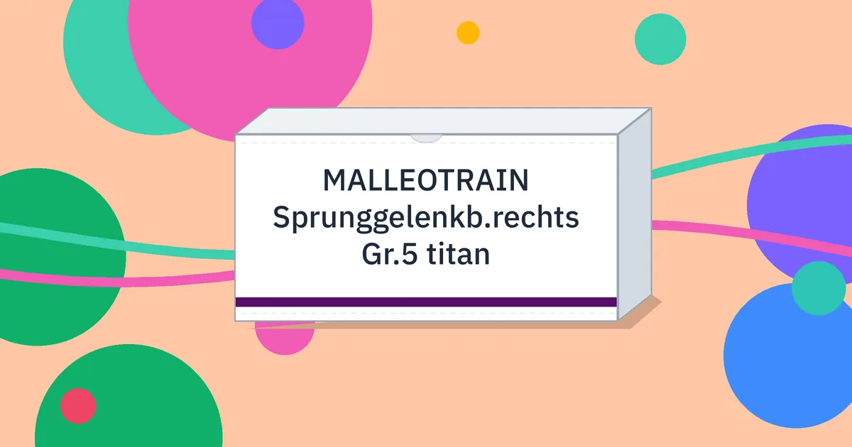 Symbolbild: Packung mit der Aufschrift MALLEOTRAIN Sprunggelenkb.rechts Gr.5 titan (PZN 01284123) – Verfügbarkeit und Bezug in Apotheken in Frankfurt am Main