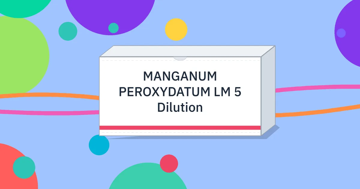 Symbolbild: Packung mit der Aufschrift MANGANUM PEROXYDATUM LM 5 Dilution (PZN 12944999) – Verfügbarkeit und Bezug in Apotheken in Frankfurt am Main