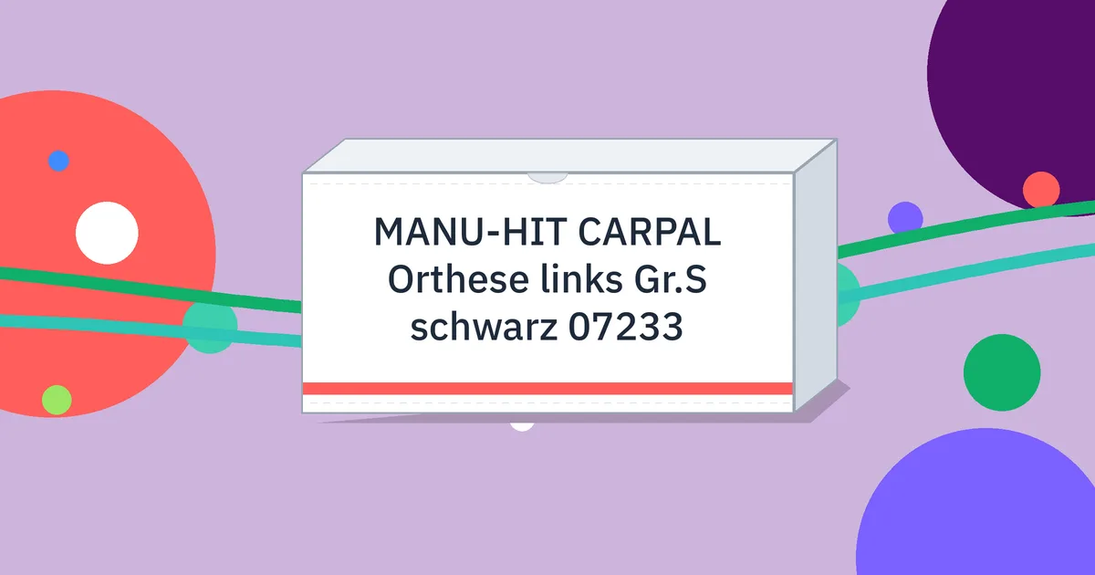 Symbolbild: Packung mit der Aufschrift MANU-HIT CARPAL Orthese links Gr.S schwarz 07233 (PZN 02014704) – Verfügbarkeit und Bezug in Apotheken in Frankfurt am Main