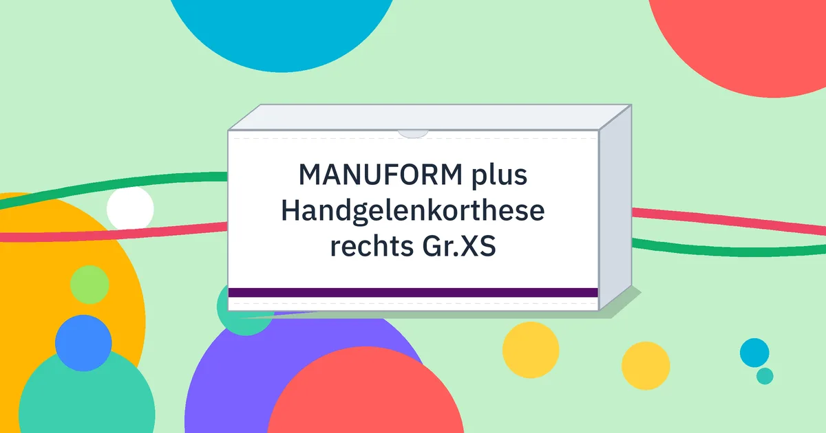 Symbolbild: Packung mit der Aufschrift MANUFORM plus Handgelenkorthese rechts Gr.XS (PZN 15608687) – Verfügbarkeit und Bezug in Apotheken in Frankfurt am Main