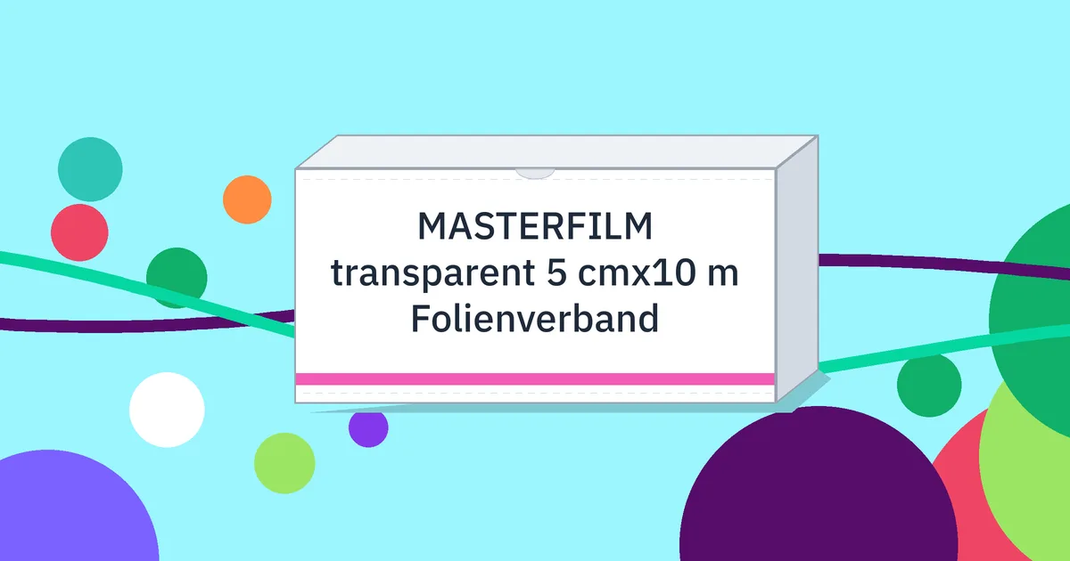Symbolbild: Packung mit der Aufschrift MASTERFILM transparent 5 cmx10 m Folienverband (PZN 18426337) – Verfügbarkeit und Bezug in Apotheken in Frankfurt am Main