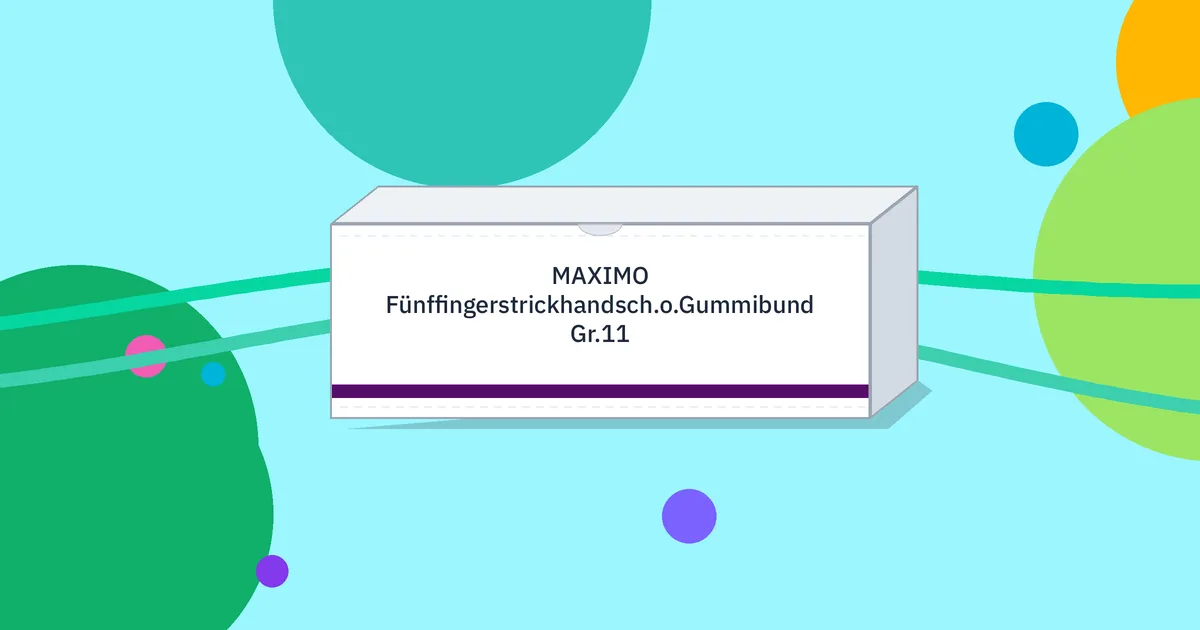 Symbolbild: Packung mit der Aufschrift MAXIMO Fünffingerstrickhandsch.o.Gummibund Gr.11 (PZN 14321311) – Verfügbarkeit und Bezug in Apotheken in Frankfurt am Main