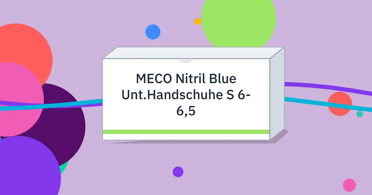 Symbolbild: Packung mit der Aufschrift MECO Nitril Blue Unt.Handschuhe S 6-6,5 (PZN 19192999) – Verfügbarkeit und Bezug in Apotheken in Frankfurt am Main