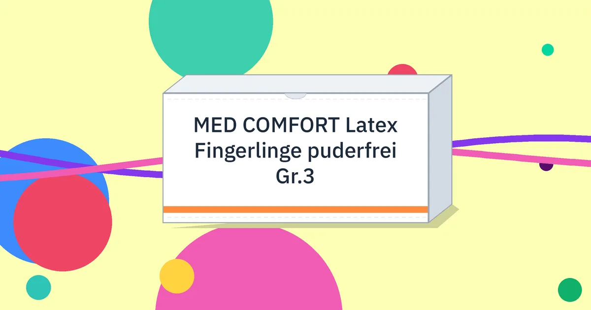 Symbolbild: Packung mit der Aufschrift MED COMFORT Latex Fingerlinge puderfrei Gr.3 (PZN 15404849) – Verfügbarkeit und Bezug in Apotheken in Frankfurt am Main