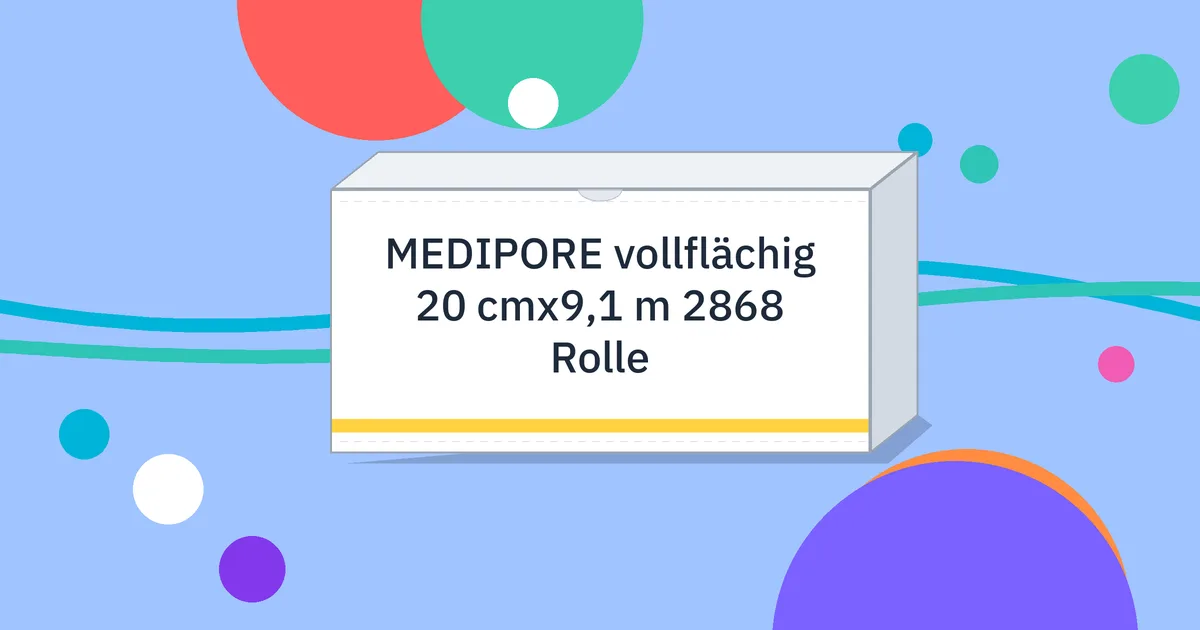 Symbolbild: Packung mit der Aufschrift MEDIPORE vollflächig 20 cmx9,1 m 2868 Rolle (PZN 07479017) – Verfügbarkeit und Bezug in Apotheken in Frankfurt am Main