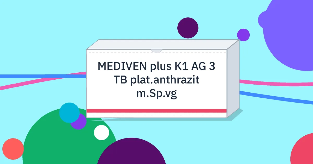 Symbolbild: Packung mit der Aufschrift MEDIVEN plus K1 AG 3 TB plat.anthrazit m.Sp.vg (PZN 15059654) – Verfügbarkeit und Bezug in Apotheken in Frankfurt am Main