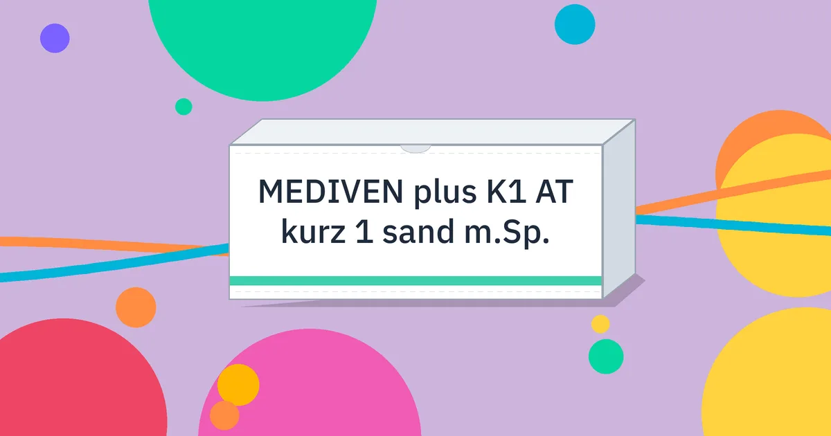 Symbolbild: Packung mit der Aufschrift MEDIVEN plus K1 AT kurz 1 sand m.Sp. (PZN 18932098) – Verfügbarkeit und Bezug in Apotheken in Frankfurt am Main