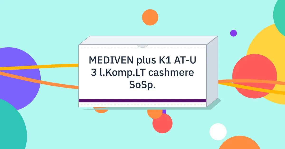 Symbolbild: Packung mit der Aufschrift MEDIVEN plus K1 AT-U 3 l.Komp.LT cashmere SoSp. (PZN 15033100) – Verfügbarkeit und Bezug in Apotheken in Frankfurt am Main