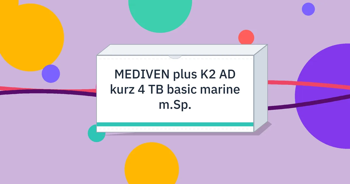 Symbolbild: Packung mit der Aufschrift MEDIVEN plus K2 AD kurz 4 TB basic marine m.Sp. (PZN 15097755) – Verfügbarkeit und Bezug in Apotheken in Frankfurt am Main