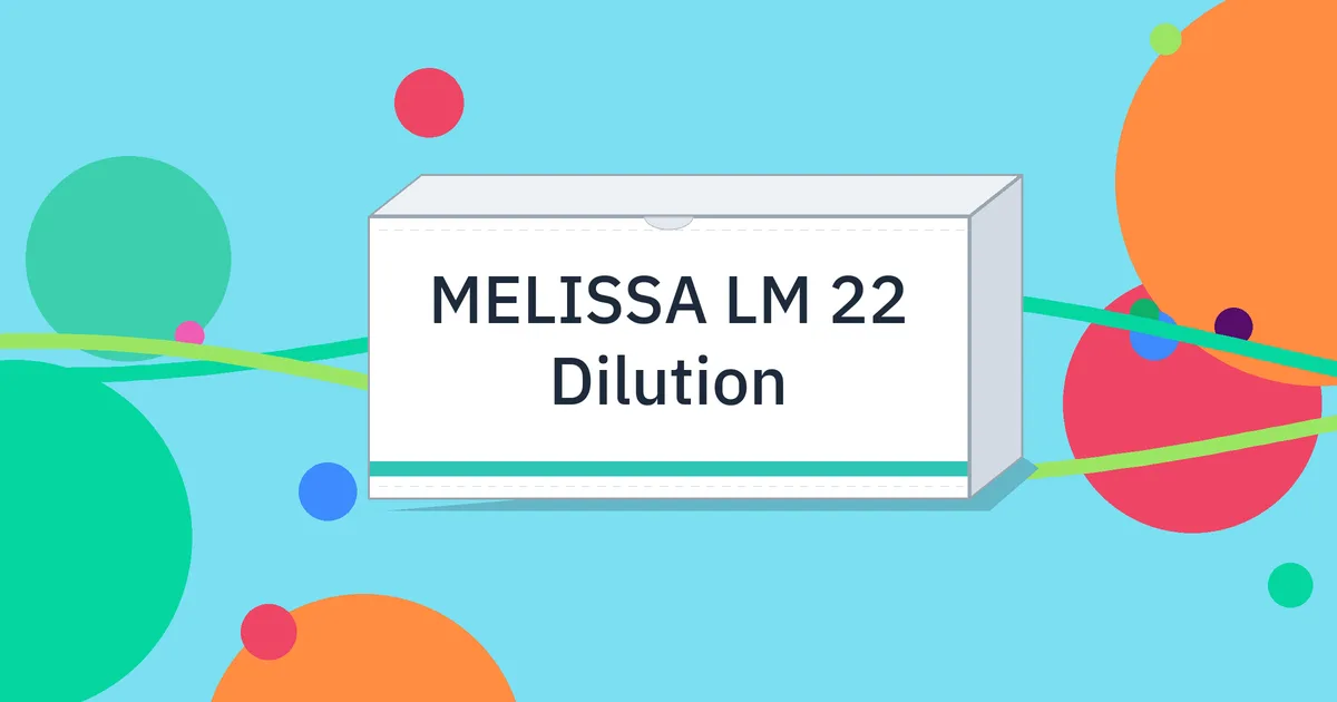 Symbolbild: Packung mit der Aufschrift MELISSA LM 22 Dilution (PZN 12947489) – Verfügbarkeit und Bezug in Apotheken in Frankfurt am Main