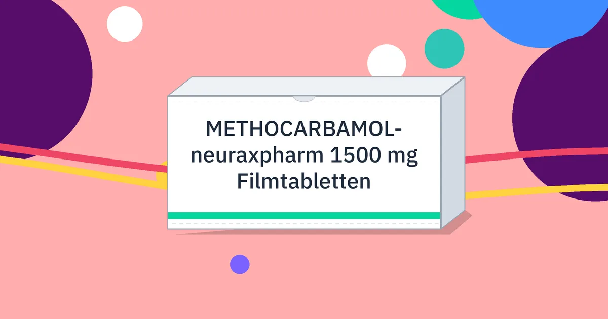 Symbolbild: Packung mit der Aufschrift METHOCARBAMOL-neuraxpharm 1500 mg Filmtabletten (PZN 17163203) – Verfügbarkeit und Bezug in Apotheken in Frankfurt am Main