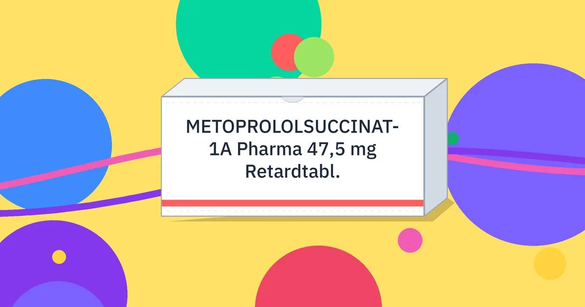 Symbolbild: Packung mit der Aufschrift METOPROLOLSUCCINAT-1A Pharma 47,5 mg Retardtabl. (PZN 17614551) – Verfügbarkeit und Bezug in Apotheken in Frankfurt am Main