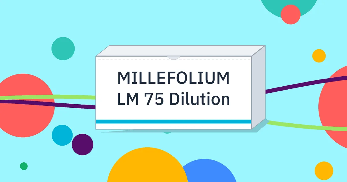 Symbolbild: Packung mit der Aufschrift MILLEFOLIUM LM 75 Dilution (PZN 13608246) – Verfügbarkeit und Bezug in Apotheken in Frankfurt am Main