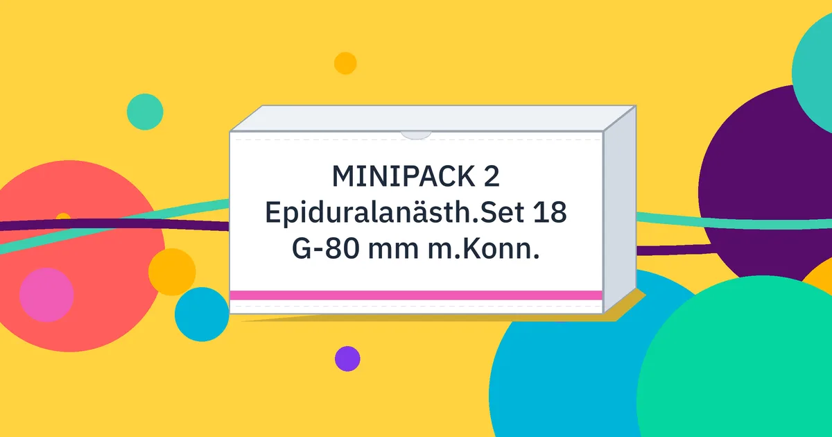 Symbolbild: Packung mit der Aufschrift MINIPACK 2 Epiduralanästh.Set 18 G-80 mm m.Konn. (PZN 02387612) – Verfügbarkeit und Bezug in Apotheken in Frankfurt am Main