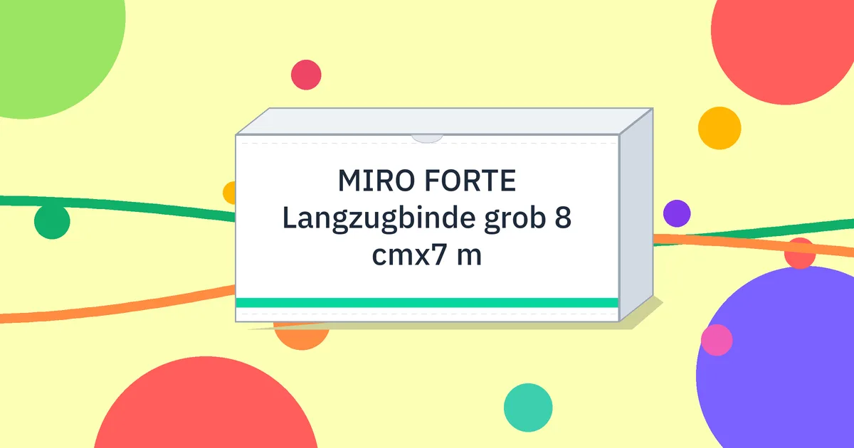 Symbolbild: Packung mit der Aufschrift MIRO FORTE Langzugbinde grob 8 cmx7 m (PZN 09074678) – Verfügbarkeit und Bezug in Apotheken in Frankfurt am Main