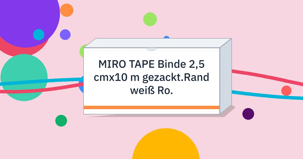 Symbolbild: Packung mit der Aufschrift MIRO TAPE Binde 2,5 cmx10 m gezackt.Rand weiß Ro. (PZN 00581600) – Verfügbarkeit und Bezug in Apotheken in Frankfurt am Main