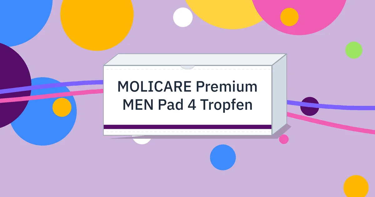 Symbolbild: Packung mit der Aufschrift MOLICARE Premium MEN Pad 4 Tropfen (PZN 15424935) – Verfügbarkeit und Bezug in Apotheken in Frankfurt am Main