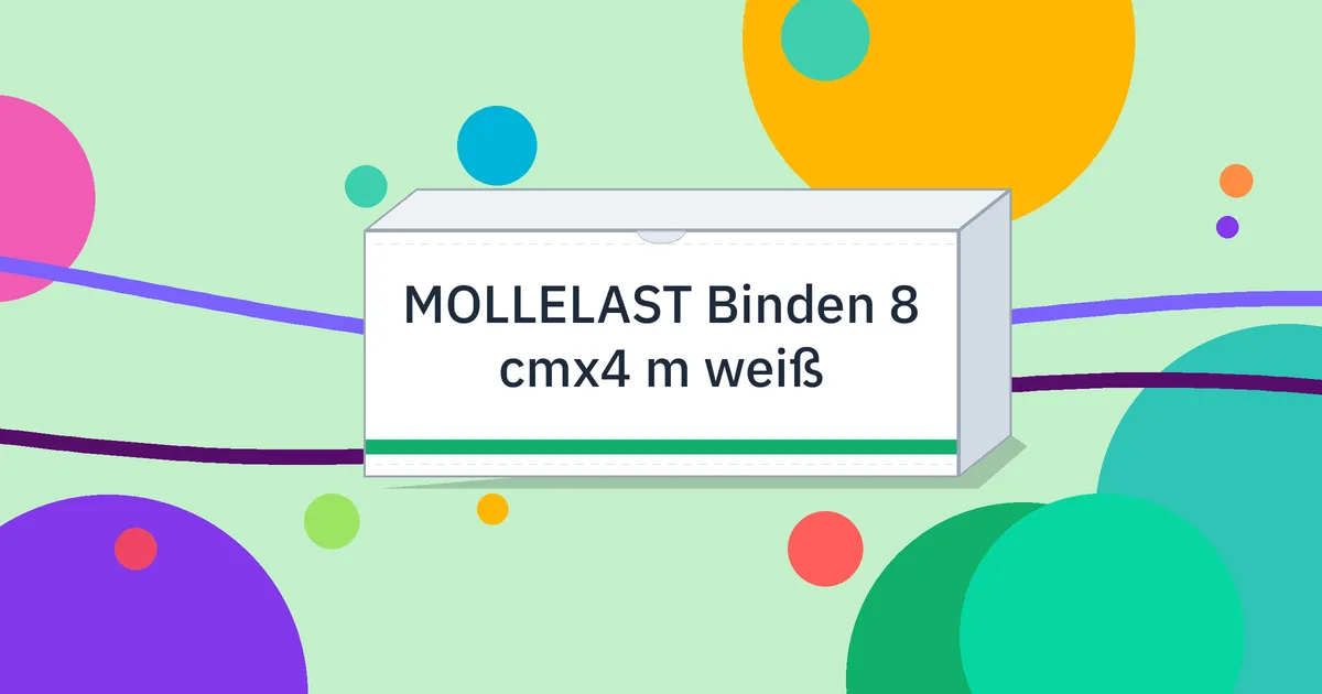 Symbolbild: Packung mit der Aufschrift MOLLELAST Binden 8 cmx4 m weiß (PZN 11535945) – Verfügbarkeit und Bezug in Apotheken in Frankfurt am Main