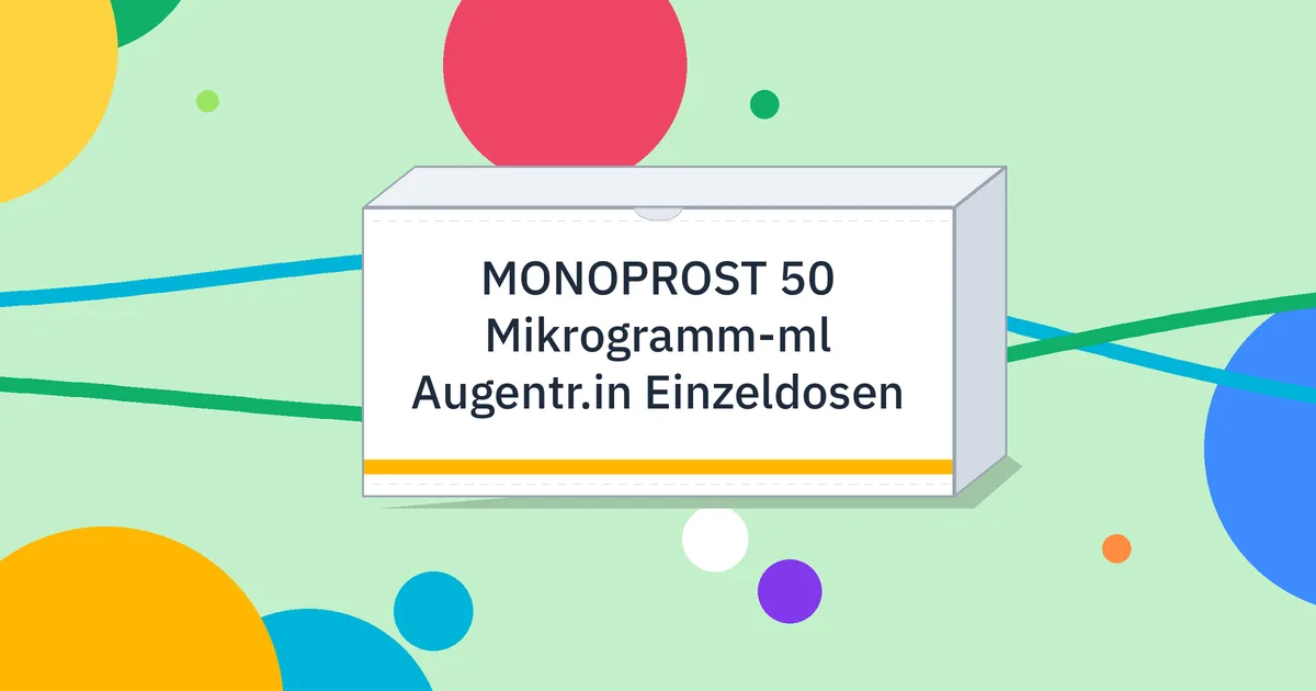 Symbolbild: Packung mit der Aufschrift MONOPROST 50 Mikrogramm-ml Augentr.in Einzeldosen (PZN 08880845) – Verfügbarkeit und Bezug in Apotheken in Frankfurt am Main