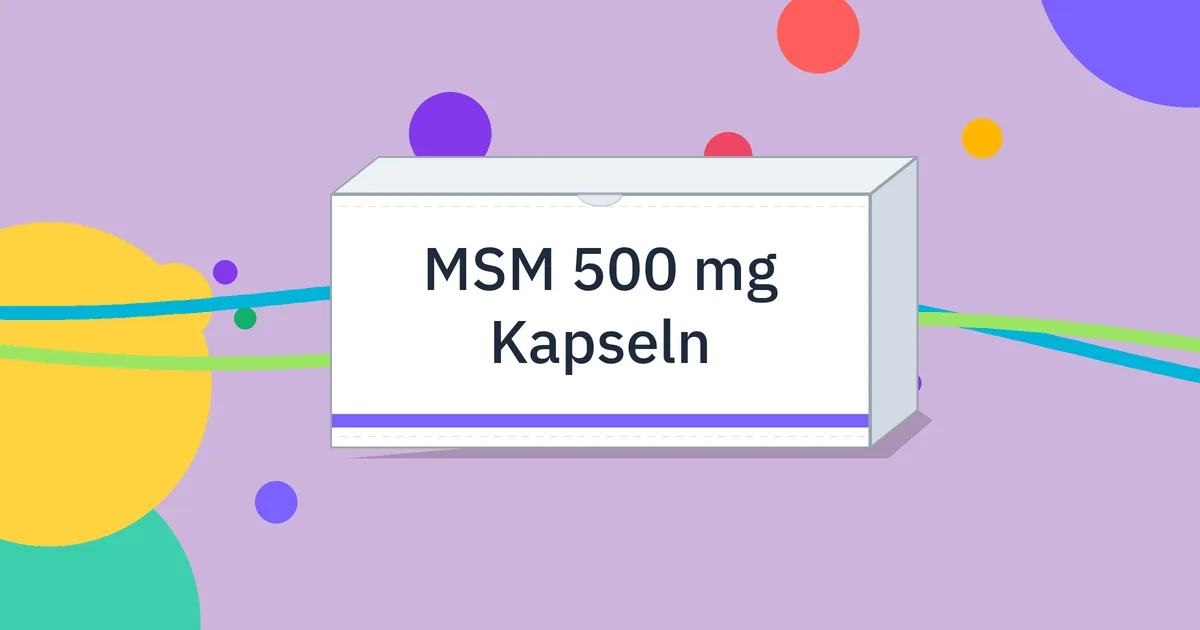 Symbolbild: Packung mit der Aufschrift MSM 500 mg Kapseln (PZN 09463049) – Verfügbarkeit und Bezug in Apotheken in Frankfurt am Main