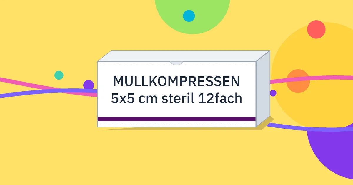Symbolbild: Packung mit der Aufschrift MULLKOMPRESSEN 5x5 cm steril 12fach (PZN 11859889) – Verfügbarkeit und Bezug in Apotheken in Frankfurt am Main